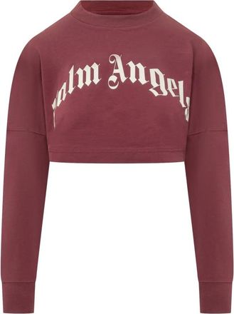 Palm Angels Femme, Sweatshirts et sweats &agrave; capuche, Rouge, Taille: 34 FR Curved Logo Cropped SweaT-shirt