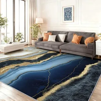 Generic Bleu Tapis pour Salon 160 x 230 cm, Lavables avec Dos Antid&eacute;rapant, Tapis &agrave; Poils Courts Imprim&eacute; Magnifique Luxueux Marbre pour Cuisine Salle &agrave; Manger