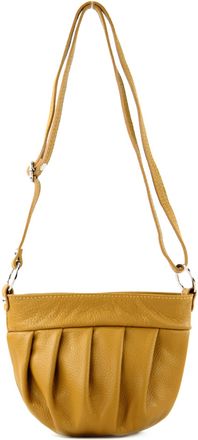 modamoda.de T191 Damen Leder Umhängetasche Schultertasche Klein handmade in Italy, Farbe:Senfgelb