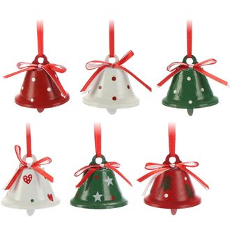 Com-Four 6X Hängedeko für Weihnachten 4,5 cm Ø - Glöckchen aus Metall zum Anhängen - dekorative Blechglocken als Anhänger für Fenster, Tür und Christbaum (rot 