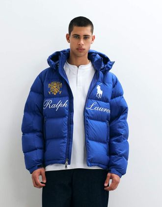 Polo Ralph Lauren gewebte Steppjacke mit gro&szlig;em Icon-Logo in Dunkelblau