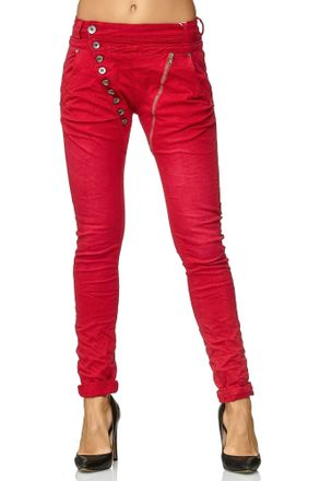 Elara Damen Jeans Boyfriend Baggy Knopfleiste Chunkyrayan EL05-10 Red 46/3XL