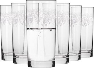 Krosno Longdrinkgl&auml;ser 370 ml - 6er Set - Krista Deco Kollektion - Bleifreies Kristallglas - Elegantes Design mit Farblosem Muster