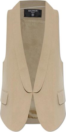 Balmain Femme, Vestes, Beige, Taille: 36 FR Asymmetrical Cotton Gabardine Vest