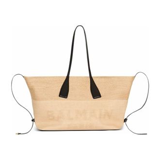 Balmain Track Raffia Tote Bag - - Bags - Damen - Braun - ONE SIZE
