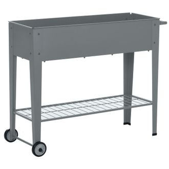 OUTSUNNY Jardini&egrave;re sur pieds potager dim. 104L x 39l x 80H cm &eacute;tag&egrave;re 2 roues + insert dirrigation m&eacute;tal gris