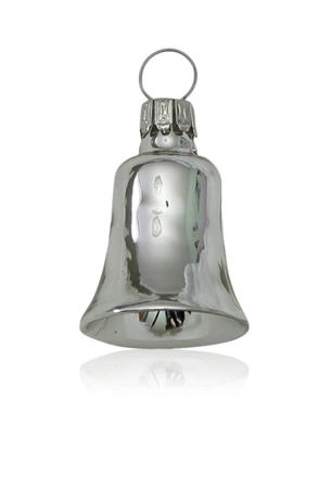 Lauschaer Glas Christbaumschmuck Kleine Glöckchen, Silber, 3 Stück, d=2,5cm, L 4cm Christbaumschmuck Weihnachtsbaumschmuck Weihnachtsschmuck mundgeblasen