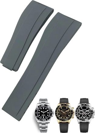 Generic YZCIS 20mm 21mm Gummi-Uhrband für GMT Yacht-Master Oysterflex Silikongurt-Deployment-Schnalle-Armbänder (Farbe: Schwarz ohne Schnalle, Größe: 20 mm)