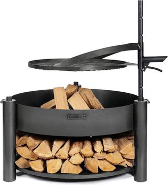 Cook King Cookking - Stahl Feuerschale Montana x 80 Inkl. Holzlager & Zubehör Schwarz 80x80x110 cm