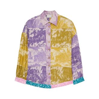 Pierre-Louis Mascia Femme, Blouses et Chemises, Multicolore, Taille: 36 FR Chemise à Manches Longues en Soie avec Impressions Artisanales