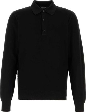 Tom Ford Homme, Tops, Noir, Taille: M Silk Cotton Piquet LS Polo