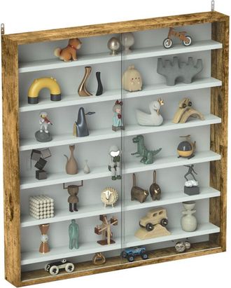 HOMCOM Vitrine pour collection - HOMCOM - 6 &eacute;tag&egrave;res r&eacute;glables en hauteur et 2 portes coulissantes en verre - 80 x 9,5 x 83 cm - marron