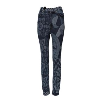 Dolce & Gabbana Blaue Skinny Denim Jeans mit Grafikdruck - - Jeans - Damen - Blau - 2XS
