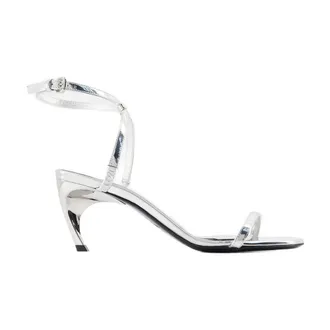 Alexander McQueen Womens Seal Heeled Sandal Silver Calfskin Heels