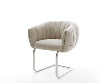 DELIFE Freischwinger Jada-Flex Webstoff Soft Beige Freischwinger flach Edelstahl Taschenfederkern, Esszimmerst&uuml;hle