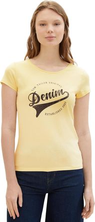 Tom Tailor Tom Tailor Denim Damen Basic T-Shirt mit Logo-Print, 34585 - Light Yellow, XL