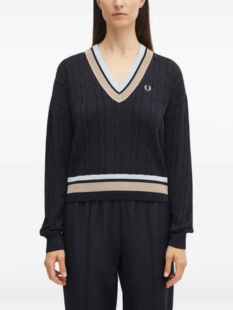 Fred Perry pull en maille torsadée à col v - Bleu