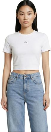 Calvin Klein Jeans Femme, Tops, Beige, Taille: 38 FR T-Shirt Manches Courtes Col Rond