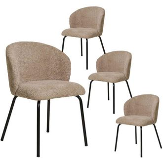 Altobuy Altobuy - dalida - Lot de 4 Chaises Incurv&eacute;es Tissu Boucl&eacute; Beige Pieds M&eacute;tal Noir