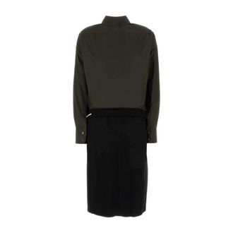 Maison Margiela Zweifarbiger Popeline- und Wollhemdkleid - - Dresses - Damen - Schwarzk - XL