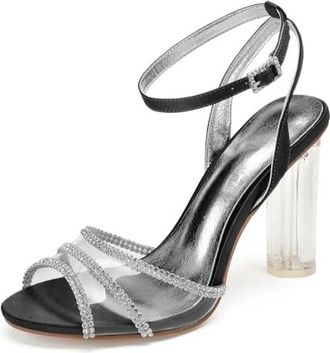 Generic Chaussures Mariage Femmes Chunky Heels Ouvert Bout Sandales Mariée Eté Talon Mariage Soirée Chaussures Femmes10.5Cm,Noir,37 EU