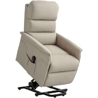 HOMCOM Homcom - Fernsehsessel mit Aufstehhilfe Elektrisch, Relaxsessel mit Liegefunktion, TV-Sessel mit Leinenoptik, Taschenfeder, Seitentasche und
