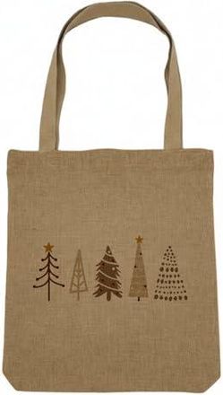 Fabulous Sac Shopping Tote Bag Aspect Lin - Sapins de Noel Hiver Cadeau P&egrave;re Noel - Sac de Courses Toile Epaisse 360g Beige Naturel Cabas Port&eacute; Epaule Solide I