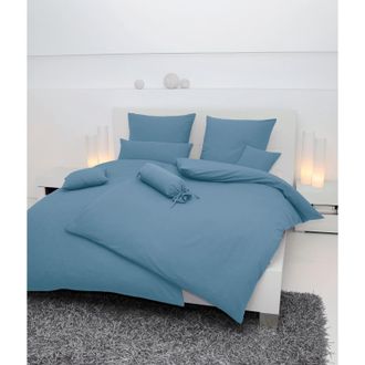 Janine Mako Soft Seersucker Bettwäsche Uni Piano 200 x 220 cm + 2 Kissenhüllen 80 x 80 cm denimblau