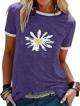 Onsoyours T Shirt Femme Col Rond Mode Casual Imprimer Manches Courtes T-Shirt Blouses Tops Grande Taille Tshirt Chic Tee Shirt C Violet 40