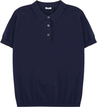 Aspesi Femme, Tops, Bleu, Taille: 38 FR Polo en m&eacute;lange de coton, soie et lin