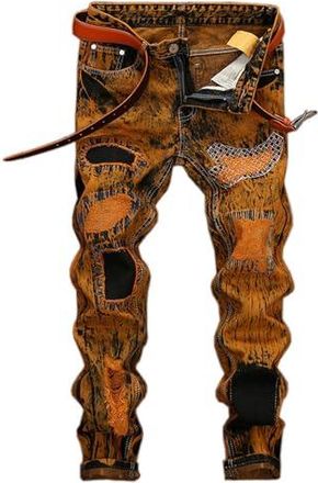 Generic Jean Homme Jean Homme Regular Jeans Homme Confortable Classique D&eacute;chir&eacute; Caract&egrave;re Coupe Droite - Look Affirm&eacute; sans Sacrifier Le Confort D&eacute;contract&eacute;