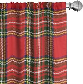 Abakuhaus Plaid Ensemble de 2 Panneaux de Rideaux, Culturel Irlandais Classique, Traitement de Fenêtre Léger, 2 pièces 75 cm x 245 cm, Rouge Multicolore
