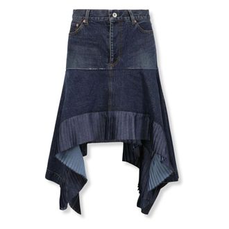 sacai Femme, Jupes, Bleu, Taille: 42 FR Jupe asym&eacute;trique en denim avec ourlet pliss&eacute;
