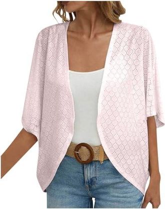 Generic Cardigan boléro léger pour femme - Cardigan court à manches chauve-souris ouvert sur le devant - Boléro en tricot cascade pour robes de soirée dété, d