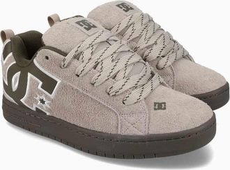 DC Court Graffik - Leder-Sneaker in Taupe/Olivgr&uuml;n-Gelb