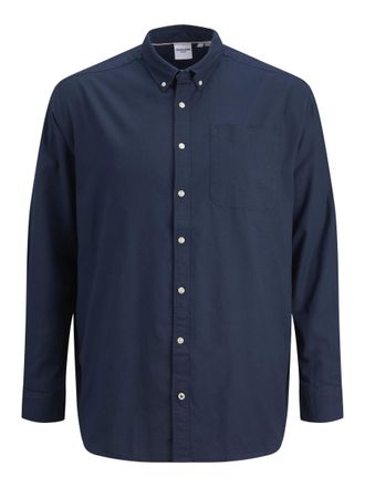 Jack & Jones Herren Jack & Jones Einfarbiges Plus Size Hemd | Basic Übergrößen Langarm Shirt | Uni Business JJEOXFORD, Farben:Dunkelblau, Größe Hemd:6XL