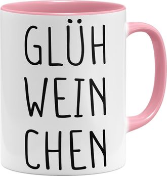 OM3 Gl&uuml;hweinchen Kaffee-Tasse - Lustige Weihnachtstasse f&uuml;r Gl&uuml;hwein Liebhaber - Keramik Becher - 325ml - Beidseitig Bedruckt - Rosa