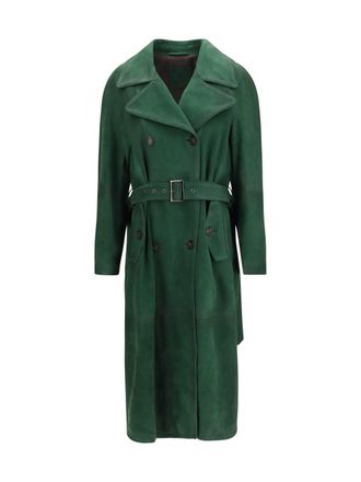 Valstar Suede Double-Breasted Trench Coat - Green