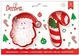 Decora 0255068 AUSSTECHER AUS KUNSTSTOFF SANTA KLAUS UND ZUCKERSTANGE 2-TLG