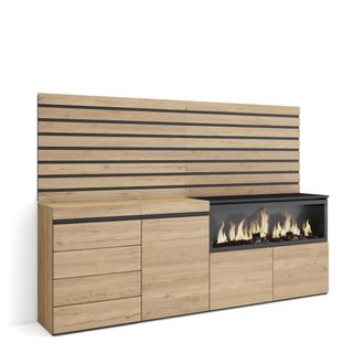 Skraut Home | Sideboard, Kommode | Aufbewahrungsschrank | 214x145x35 cm | F&uuml;r Schlafzimmer, Zimmer | Elektrokamin XXL | Kommode mit Schubladen | Moderner Stil | E