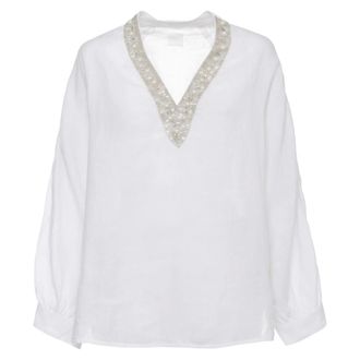 120% Lino Femme, Blouses et Chemises, Blanc, Taille: 46 FR Blouses