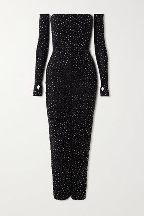 Alex Perry Robe Du Soir Bustier Et Gants Longs En Jersey Stretch &Agrave; Cristaux Et &Agrave; Fronces - Noir