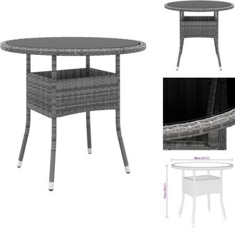 vidaXL Gartentisch Ø80x75 cm Hartglas und Poly Rattan Grau - Gartentisch - Polyrattan Tisch - Outdoor Tisch - Esstisch - Balkontisch