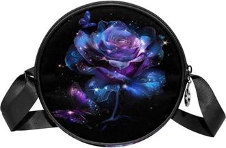 Generic Petit sac &agrave; bandouli&egrave;re rond pour femme, sac &agrave; bandouli&egrave;re rond d&eacute;contract&eacute; avec fermeture &eacute;clair, bretelles r&eacute;glables, motif galaxie rose