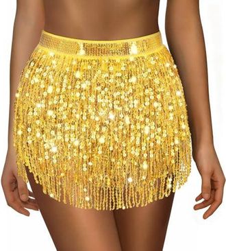 Generic Jupe unie en mousseline de soie pour femme - Jupe de danse bulle - Jupe courte - Jaune, or, taille unique