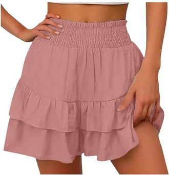 Generic Short à jambes larges pour femmes de couleur unie avec une jupe-culotte décontractée verticale 2026, rose gold, XXL