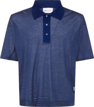Ami Striped Boxy Fit Polo With Ami De Coeur Patc