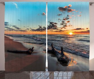 Abakuhaus Sonnenuntergang Rustikaler Gardine, Bew&ouml;lkter Himmel Digital View, Schlafzimmer Kr&auml;uselband Vorhang mit Schlaufen und Haken, 280 x 175 cm, Himmelblau 