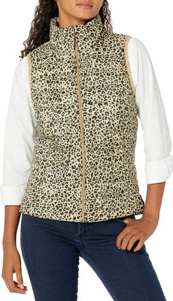 Amazon Essentials Damen Leichte, Wasserbeständige Pufferweste, Verstaubar, Helles Kamelbraun Leopardenmuster, XXL