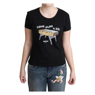Moschino Schickes schwarzes Baumwoll-T-Shirt mit verspieltem Druck - - Tops - Damen - Schwarzk - S